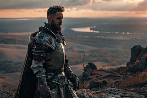 Guy In Knight Costume In Fantasy Setting Premium Ai Generated Image
