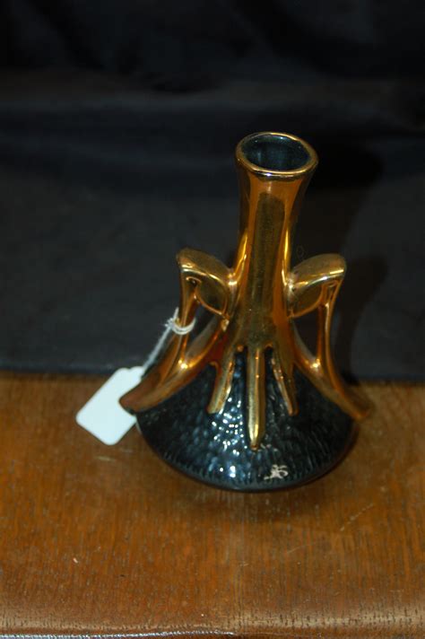 Gold Decorated Double Handle Pottery Vase For Sale