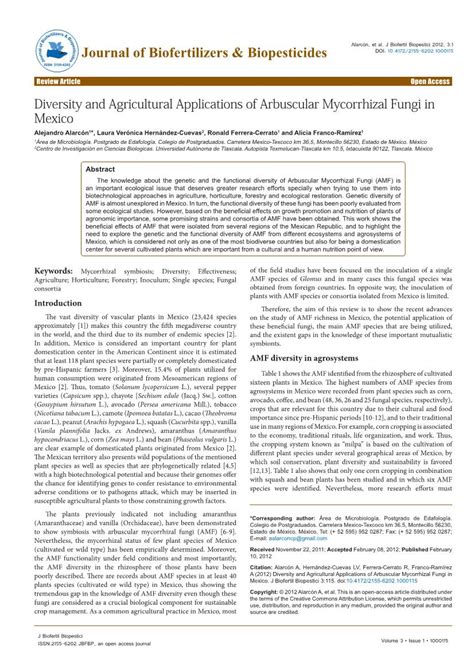 Diversity And Agricultural Applications Of Arbuscular Mycorrhizal Fungi