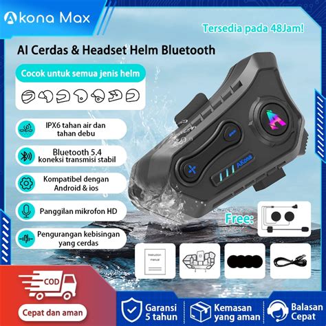 Jual Akona Intercom Helm Motor Headset Helm Bluetooth Hands Free Ipx7 Tahan Air Headphone Helmet
