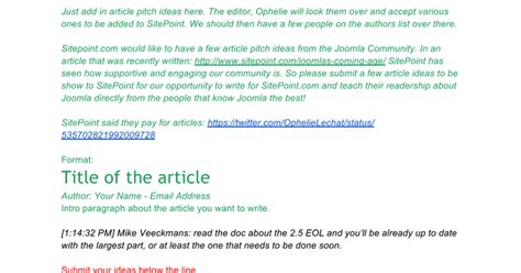 SitePoint Article Pitch Ideas Google Docs