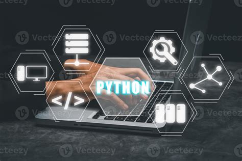 Python Programming Languageman Using Laptop Computer With Python