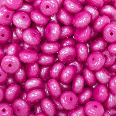 14mm Magenta Shimmer Pearl Abacus Silicone Beads 5 Beads Rainbow