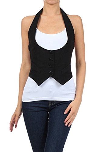 Women Solid Sleevless Black Suit Vest Classic Scoop Neck Halter