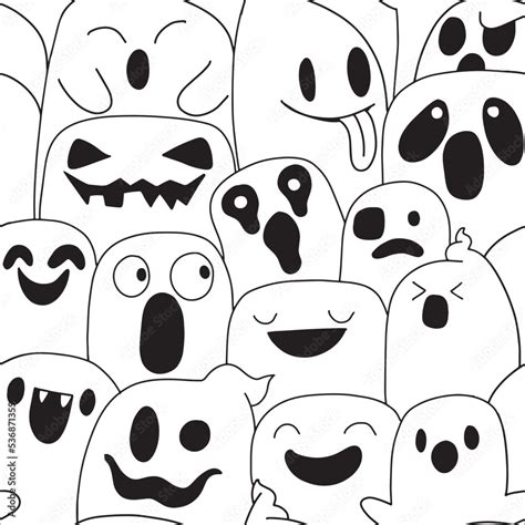 Cute Ghost Patternillustration Cute Hand Drawn Doodles Seamless