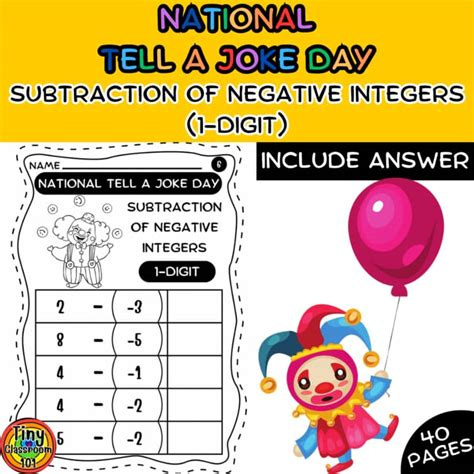 National Tell A Joke Day Math Subtraction Negative Integers 1 Digit