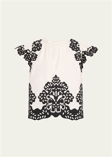sea laila embroidered flutter sleeve top bergdorf goodman