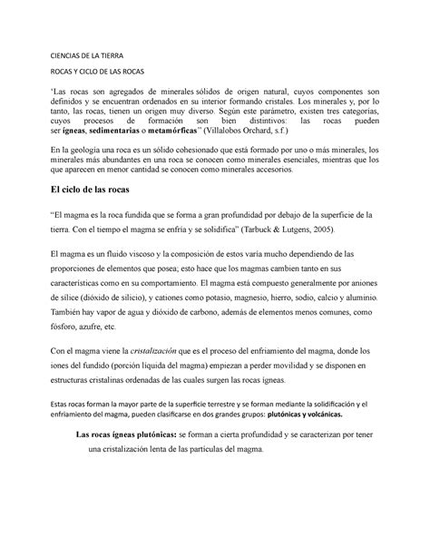 Tema 1 Rocas Y Ciclo De Las Rocas Ciencias De La Tierra Rocas Y