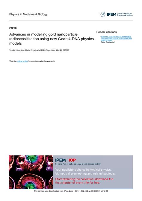 Pdf Advances In Modelling Gold Nanoparticle Radiosensitization Using New Geant4 Dna Physics