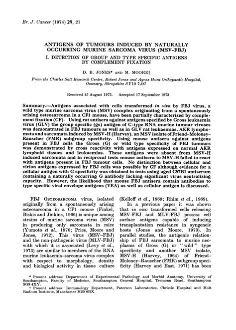 Pdf Antigens Of Tumours Induced By Naturally Occurring Murine Sarcoma Virus Msv Fbj I