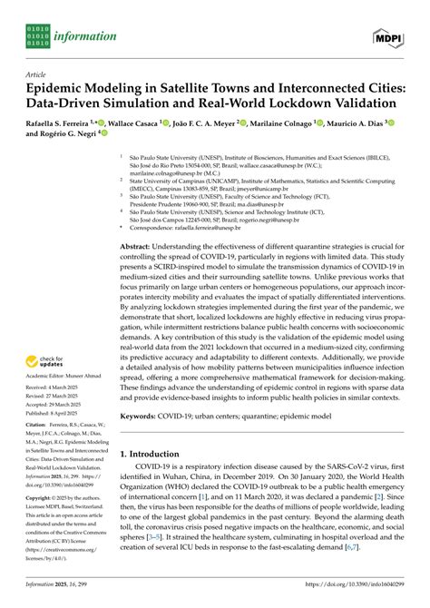 Pdf Epidemic Modeling In Satellite Towns And Interconnected Cities