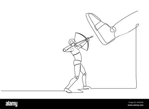 Single Continuous Line Drawing Robot Aiming Bow Against Giant Shoes