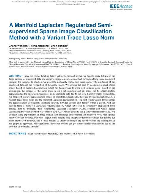 Pdf A Manifold Laplacian Regularized Semi Supervised Sparse Image