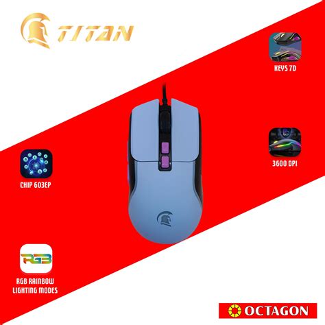 Titan Tmo 698 Usb Gaming Led Mouse 3600dpi Purpleblack Octagon