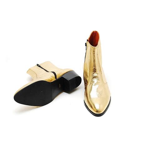 Mens Glitter Gold Western Zipper Mid Calf Ankle Boots