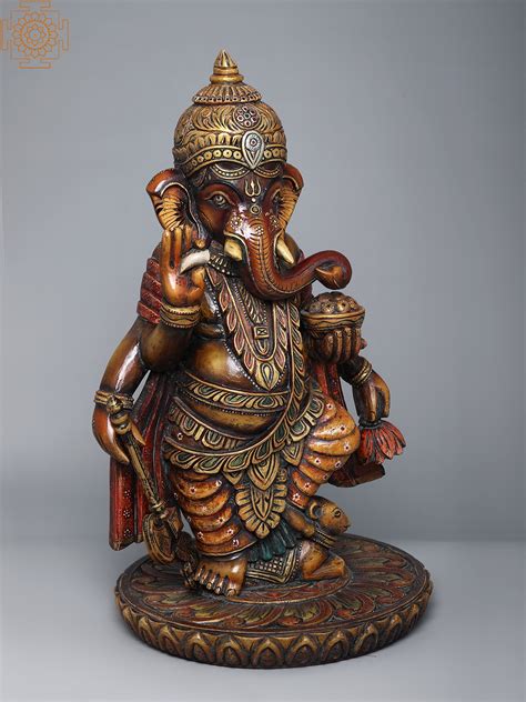 27 Wooden Ekdanta Ganesha Exotic India Art