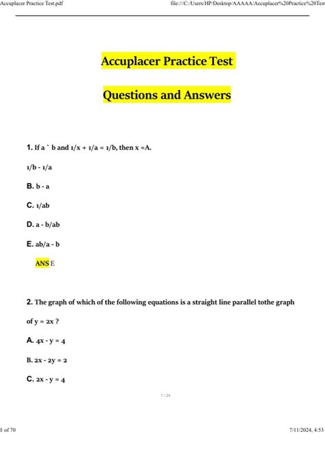 Accuplacer Practice Test Updated Questions And Answers Verified Answers