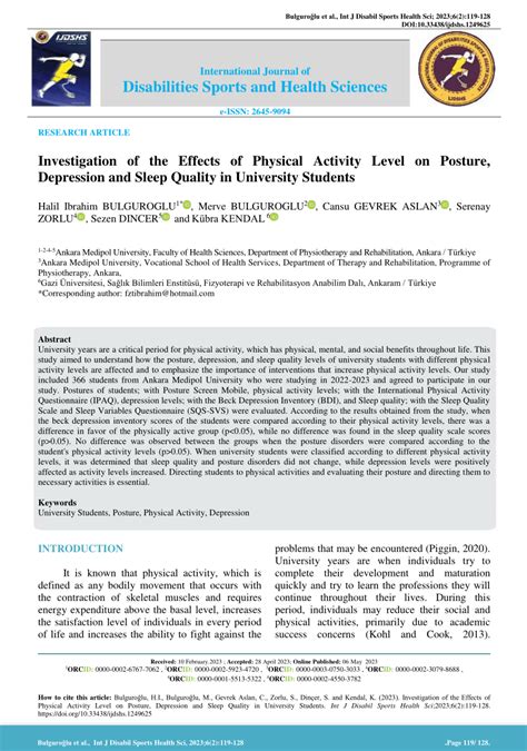Pdf Investigation Of The Effects Of Physical Activity Level On Posture Depression And Sleep