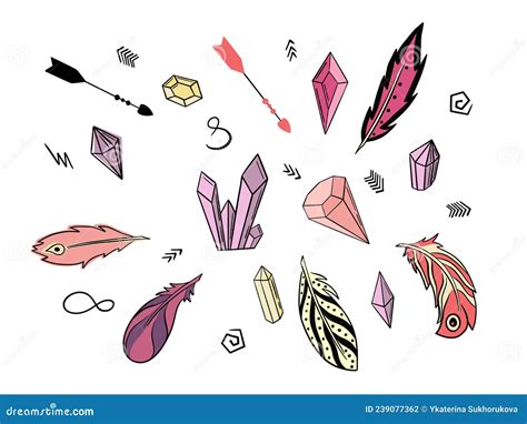 Hand Drawn Vector Illustration Bohemian Tribal Ethnic Feathers Stock