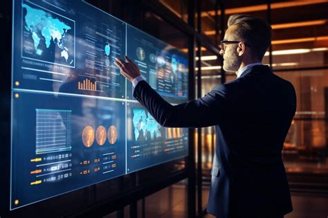 Premium Photo Businessman Pointing At His Presentation On The Futuristic Digital Screen