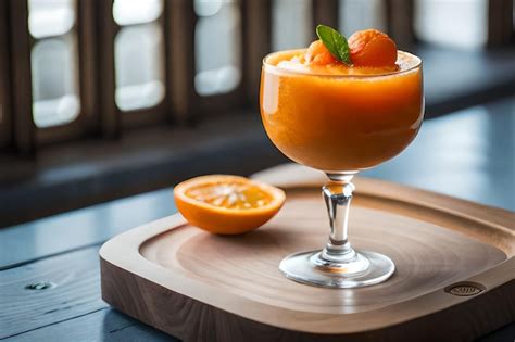 Premium Ai Image A Glass Of Orange Juice And A Slice Of Fruit