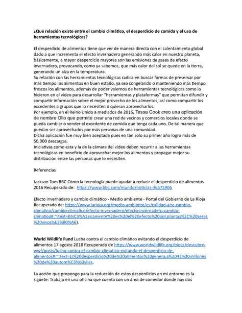 Actividad 4 Desperdicio De Comida ¿qué Relación Existe Entre El