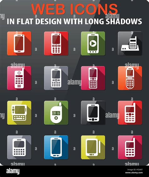 Phones Icons Set In Flat Design With Long Shadow Stock Vector Image