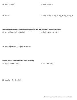 Precalculus Worksheet Properties Of Logarithms By My Geometry World