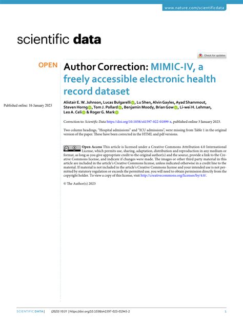 Pdf Author Correction Mimic Iv A Freely Accessible Electronic