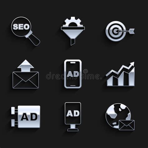 Set Advertising Earth Globe With Mail Financial Growth Increase Mail