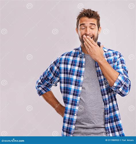 Hand Cover Mouth Yawn And Man With Burnout Tired And Low Energy On A