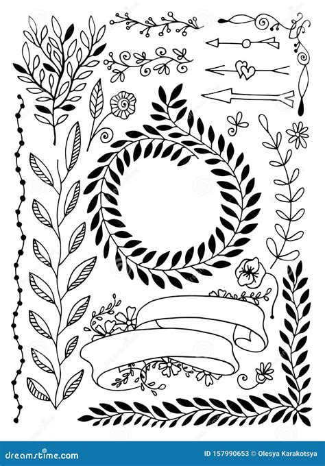 Set Of Hand Drawing Sketch Doodle Divider Decor Elements Frames Edge