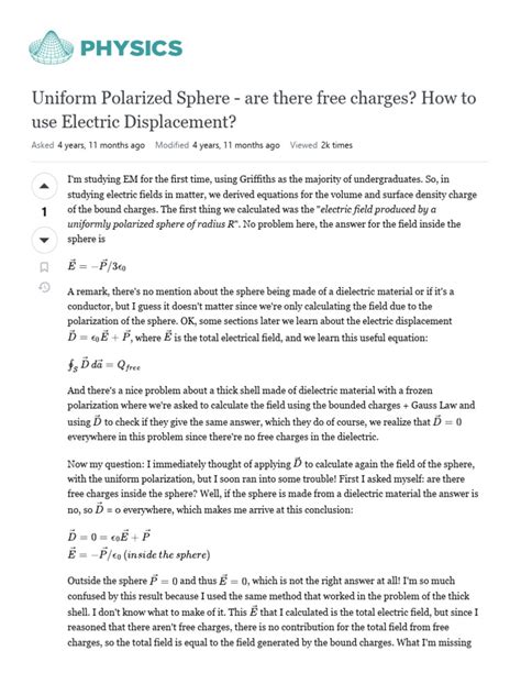 Uniform Polarized Sphere Are There Free Charges How To Use Electric