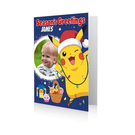 Personalised Pokemon Seasons Greetings Christmas Card Any Name And Phot
