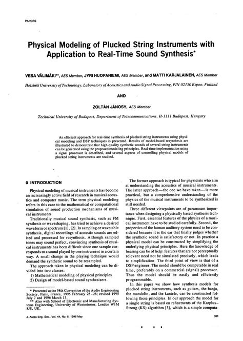 Physical Modeling Of Plucked String Instruments With Application To