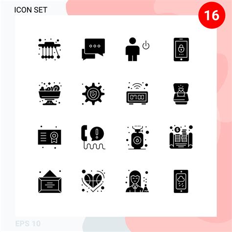 Set Of 16 Modern Ui Icons Symbols Signs For Food Security Body Mobile Encryption Editable Vector