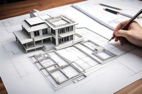 Premium Photo Hand Drafting A Design Villa And The Building Becoming Real