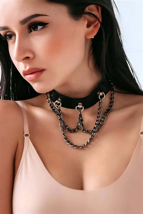 Zincirli Choker Zincirli Deri Kolye Tasma Harness Apft1071 Choker