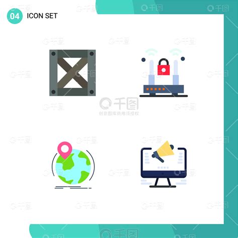 可编辑免抠元素 4平面图标概念的网站移动和物流的应用程序，全球范围内，犯罪，保护，标记可编辑矢量设计元素 素材免费下载 1500像素 Eps格式 编号38518488 千图网