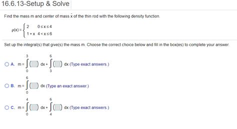 Solved Setup Solve Find The Mass M And Center Of Chegg Com