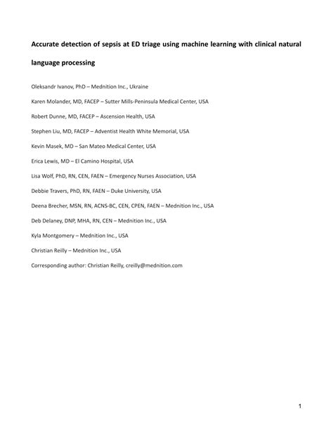 Pdf Accurate Detection Of Sepsis At Ed Triage Using Machine Learning With Clinical Natural