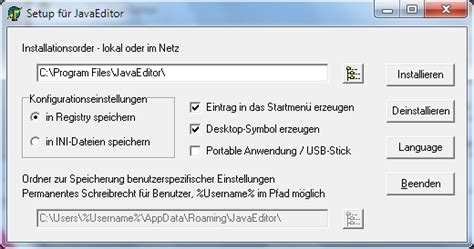 Deinstallation Java Editor