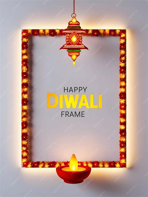 3d Icon Diwali Lamp And Light Up Diwali Text With Copy Space Border