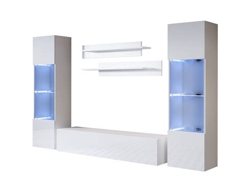Mobile Da Soggiorno Bianco Finitura Lucida Led 220cm Luke 9a