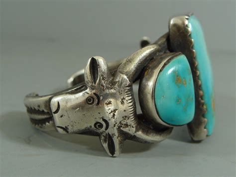 Jock Favour Coin Silver Turquoise Bull Bracelet Turquoise Jewelry