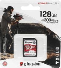 Карта памяти SDXC UHS-II U3 Kingston Canvas React Plus 128 ГБ, 300 МБ/с ...