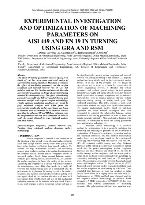 Pdf Experimental Investigation And Optimization Of Machining Parameters On Aisi 449 And En 19