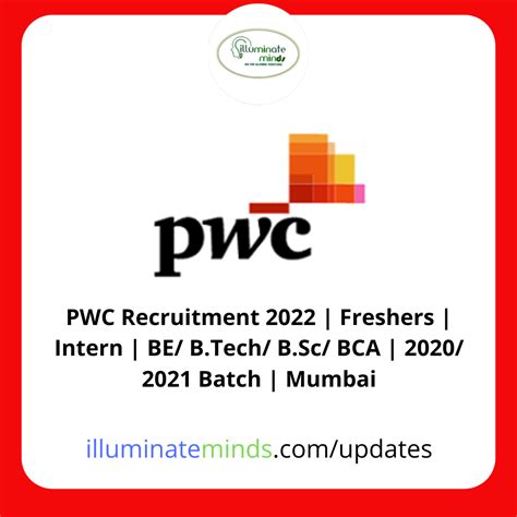 Pwc Recruitment 2022 Freshers Intern Be B Tech B Sc Bca 2020 2021 Batch Mumbai