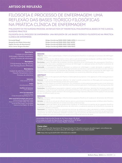 Pdf Philosophy In The Nursing Process An Reflection Of Theoretical