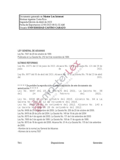 Ley General De Aduanas No 7557 Descargar Gratis Pdf Aduana